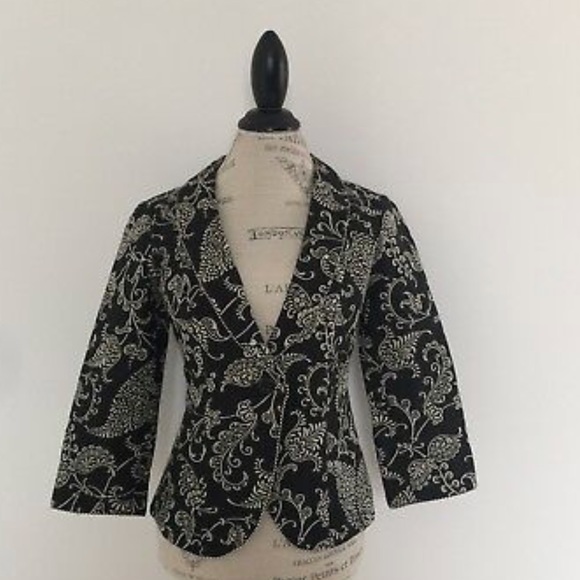 CAbi | Jackets & Coats | Cabi Eliza Baroque Tapestry Black Ivory Blazer ...